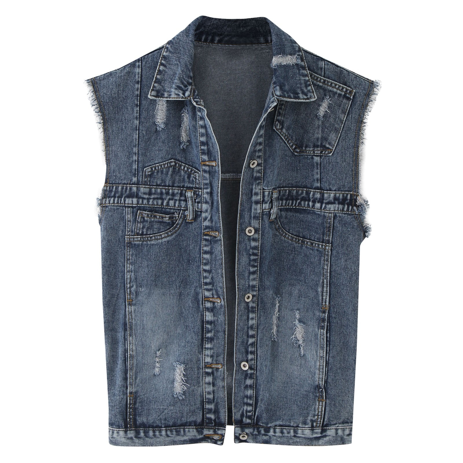 Women Ripped Denim Jacket Sleeveless Casual Trendy Denim Jacket Denim ...