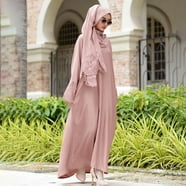jsaierl Womens Muslim Open Front Chiffon Maxi Cardigan Abaya Robe Kaftan Loose Dress Head Wrap ...