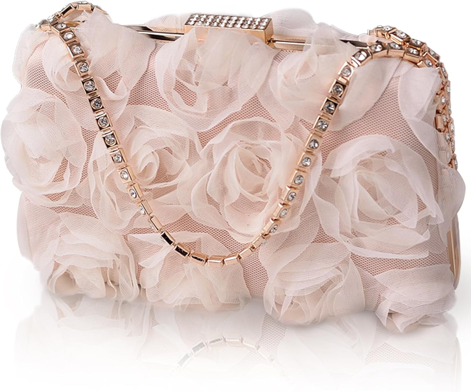 Women Rose Clutch, Evening Bag with Chain, Floral Purse for Wedding ...