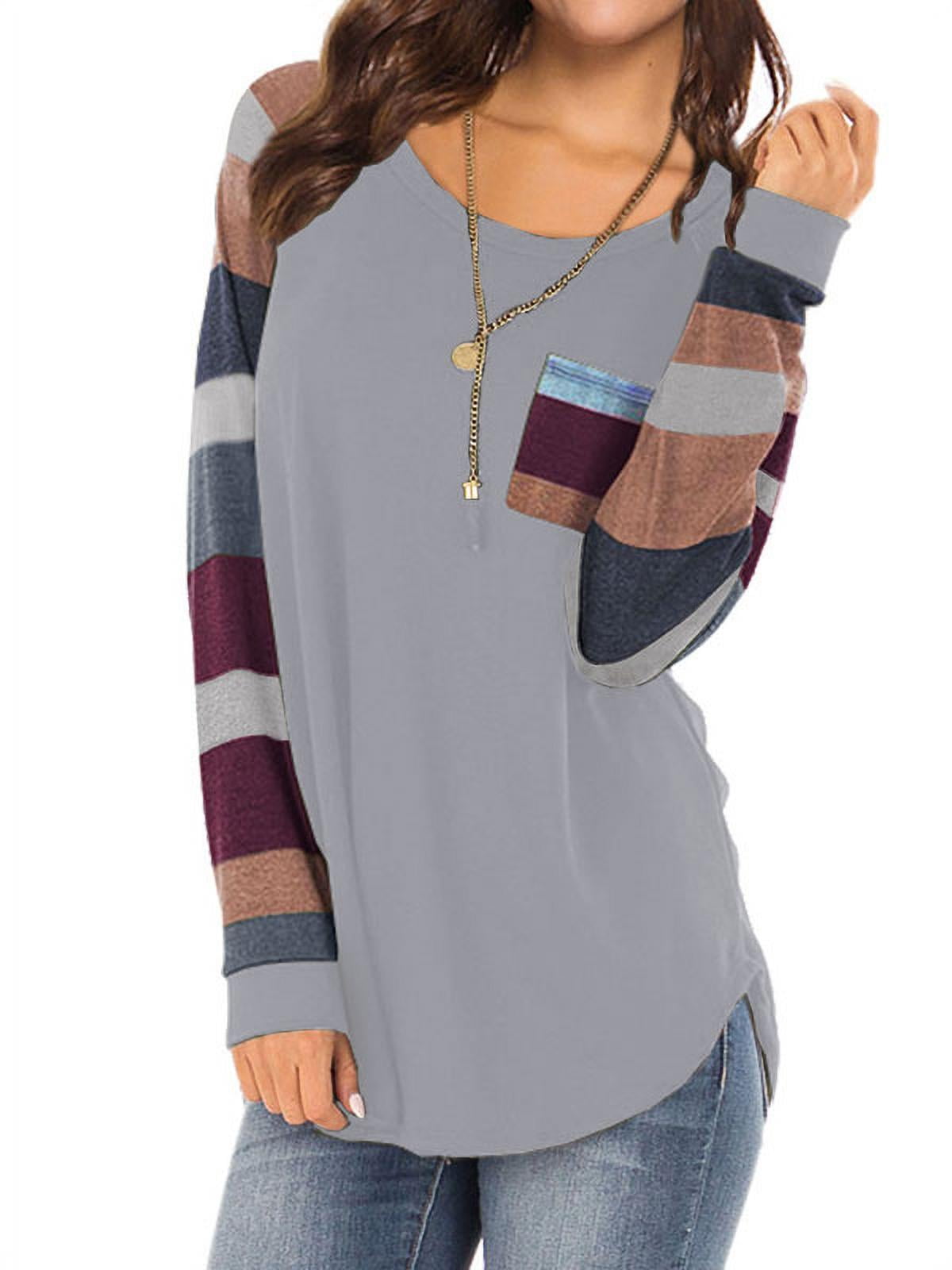 Women Round Neck Long Sleeves Color Block Tunic Shirt - Walmart.com