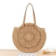 Women Round Straw Bag Rattan Woven Shoulder Bag Wicker Simple Portable ...