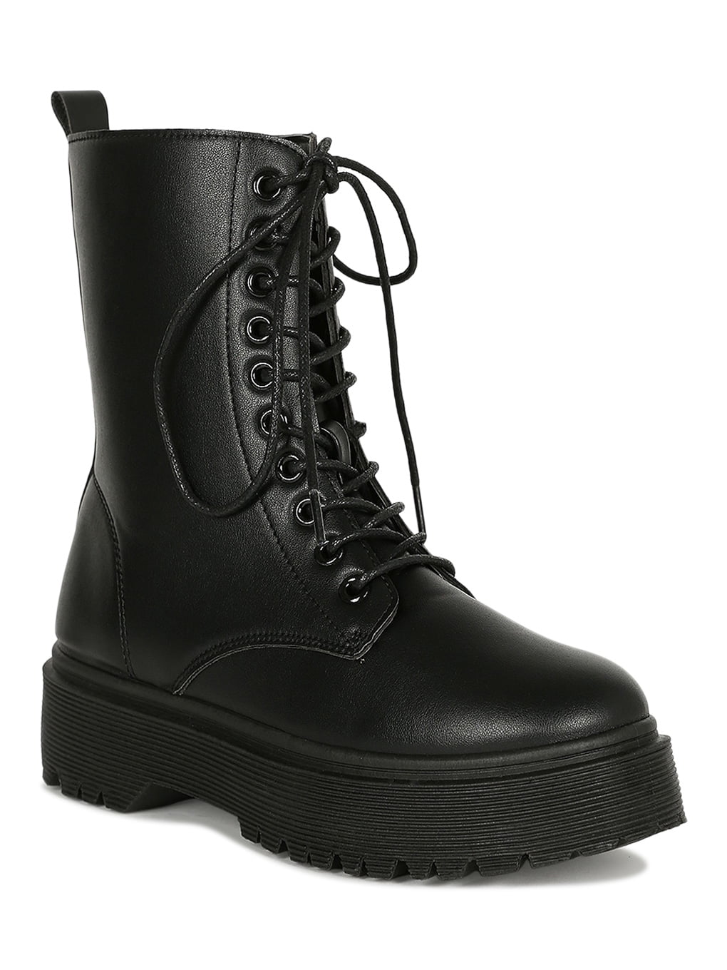 Women Round Toe Lace Up Chunky Lug Sole Boot 19090 - Walmart.com