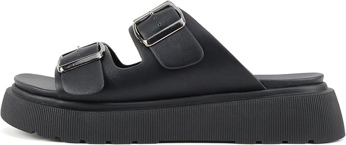 Women Round Toe Lug Sole Platform Slide Sandal with Two Adjustable ...