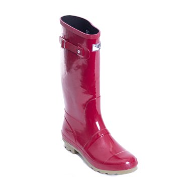 Women Red Rubber Rain Boots, Wedge Heel Design w/ Cotton Lining ...