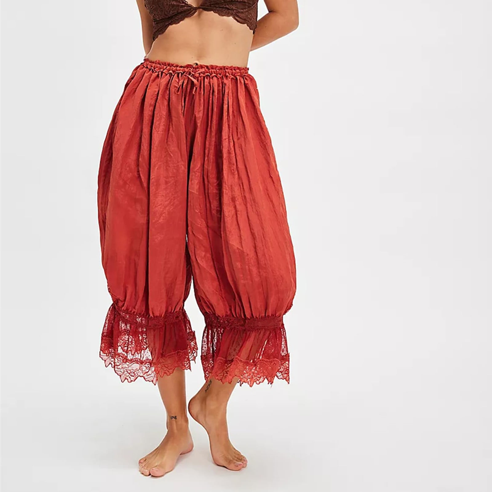 Women Ruffle Hem Capris Lace Trim Pantaloons Lingerie Pants Slips for ...