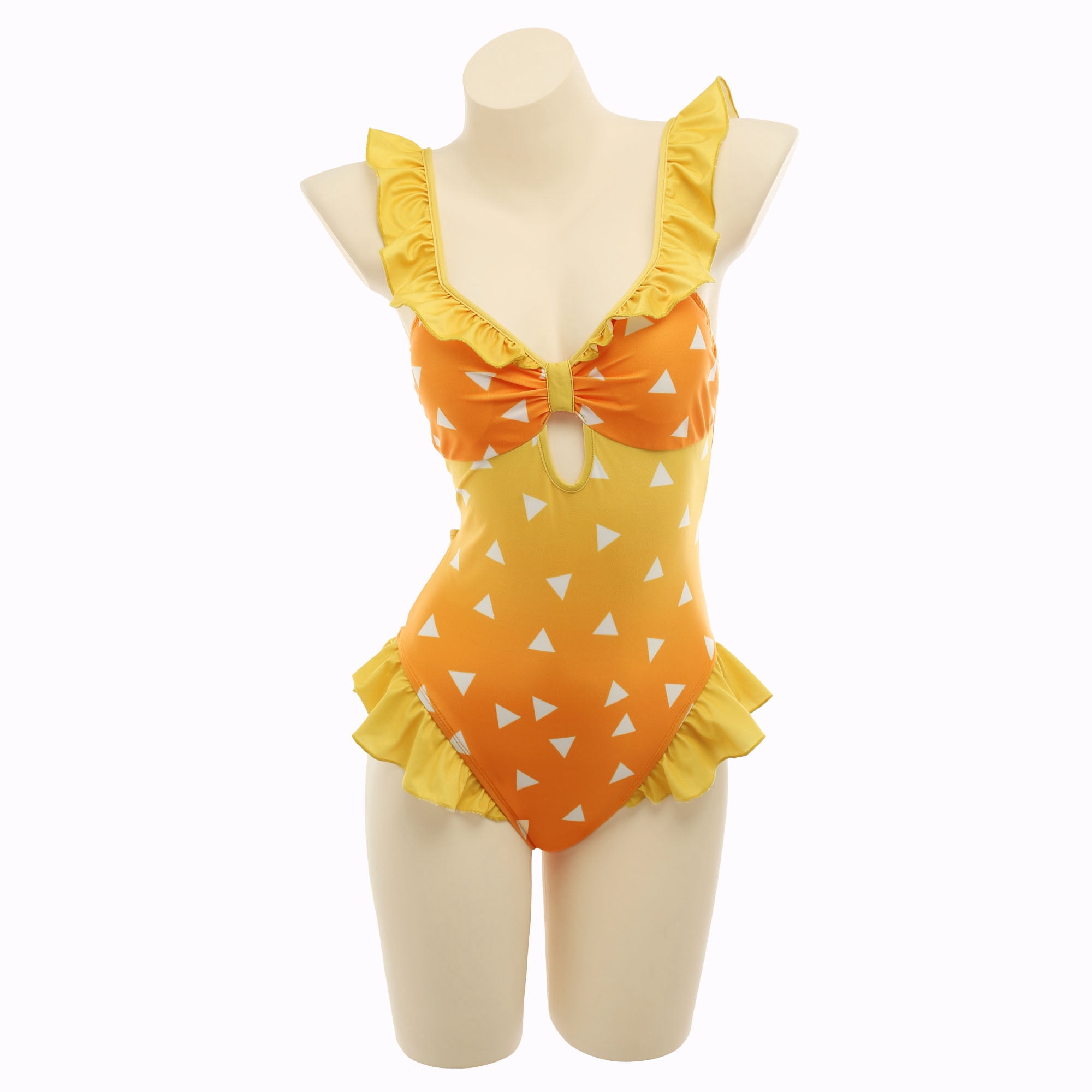 Women Ruffled One Piece Bodysuit Anime Swimsuit Hollowed Bathing Suit