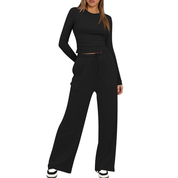Women'S 2 Piece Sets Fall Outfits Long Sleeve Wide Leg Tracksuits ...