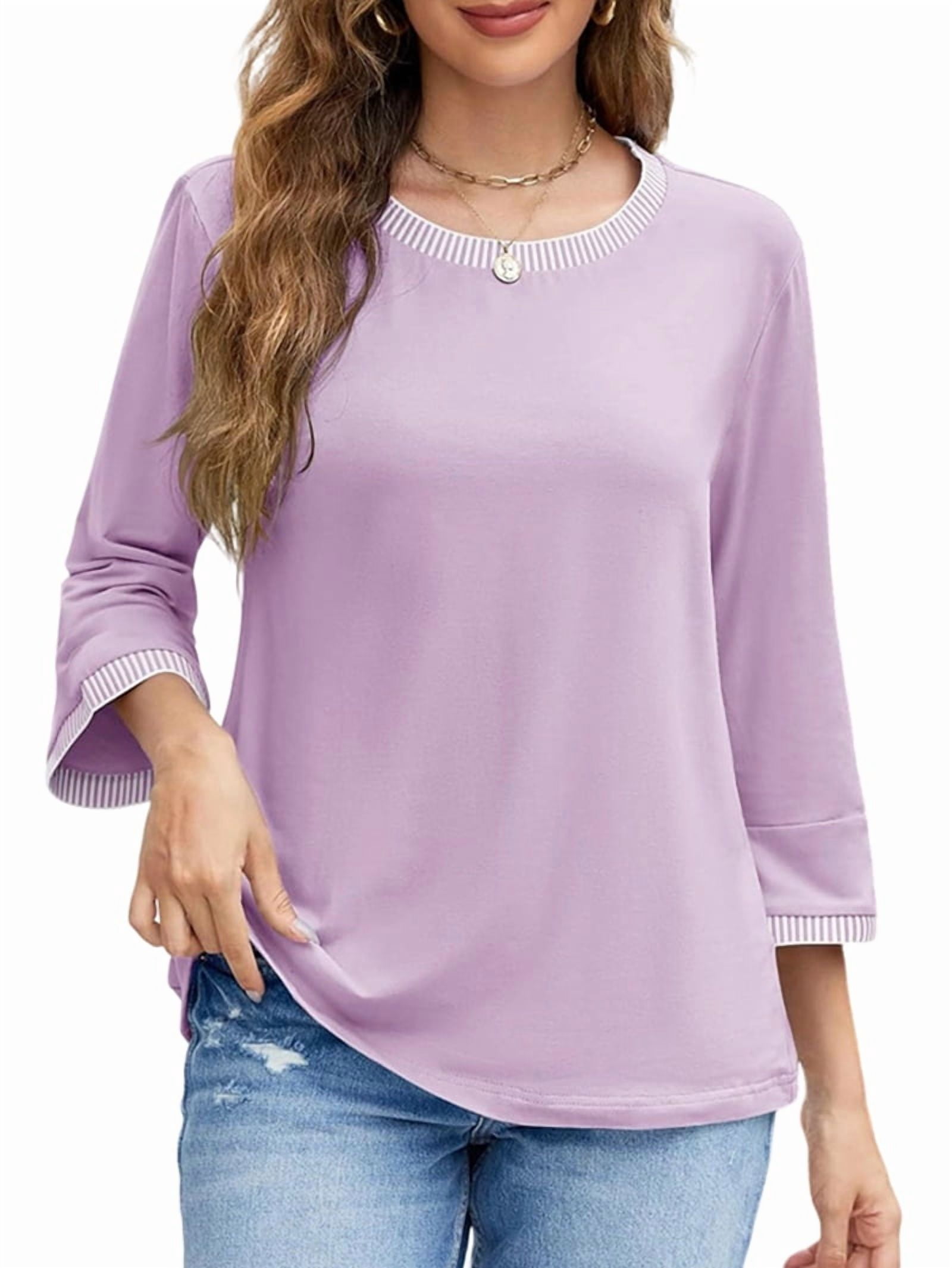 Women'S 3/4 Length Sleeve Tops Dressy Casual Crew Neck Loose Trendy ...
