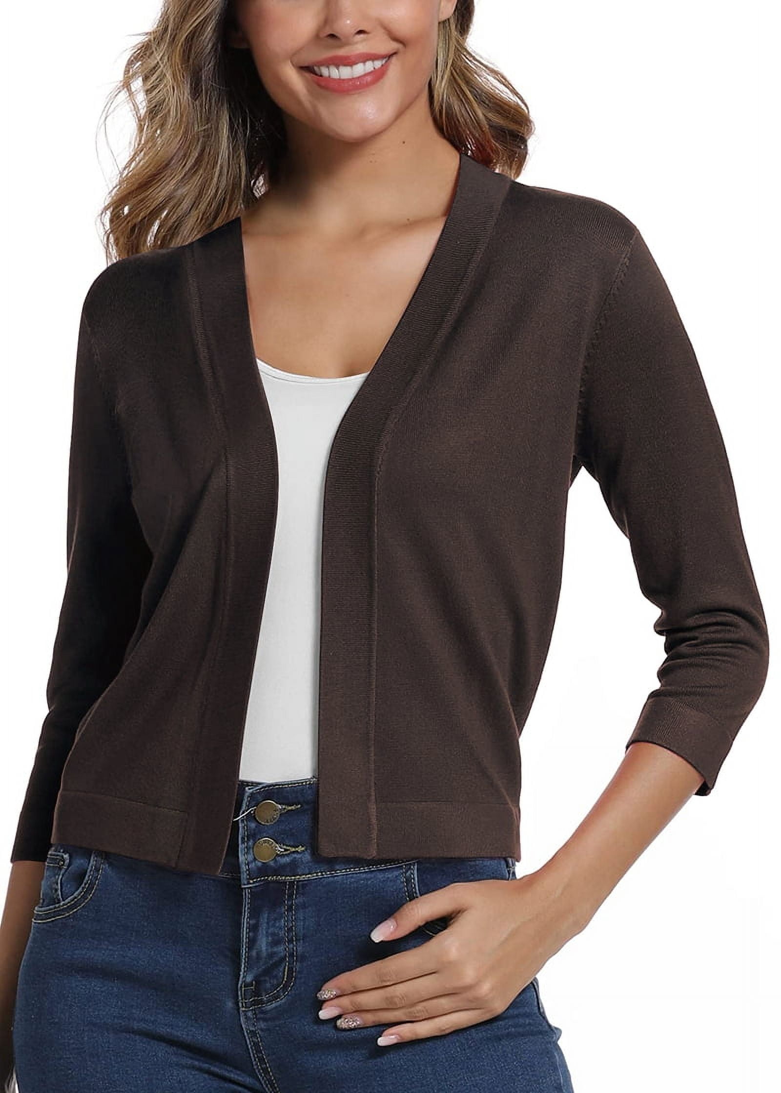 Women's Cropped Cardigan 3/4 Sleeve Spring Fall Sweater Solid Color ...