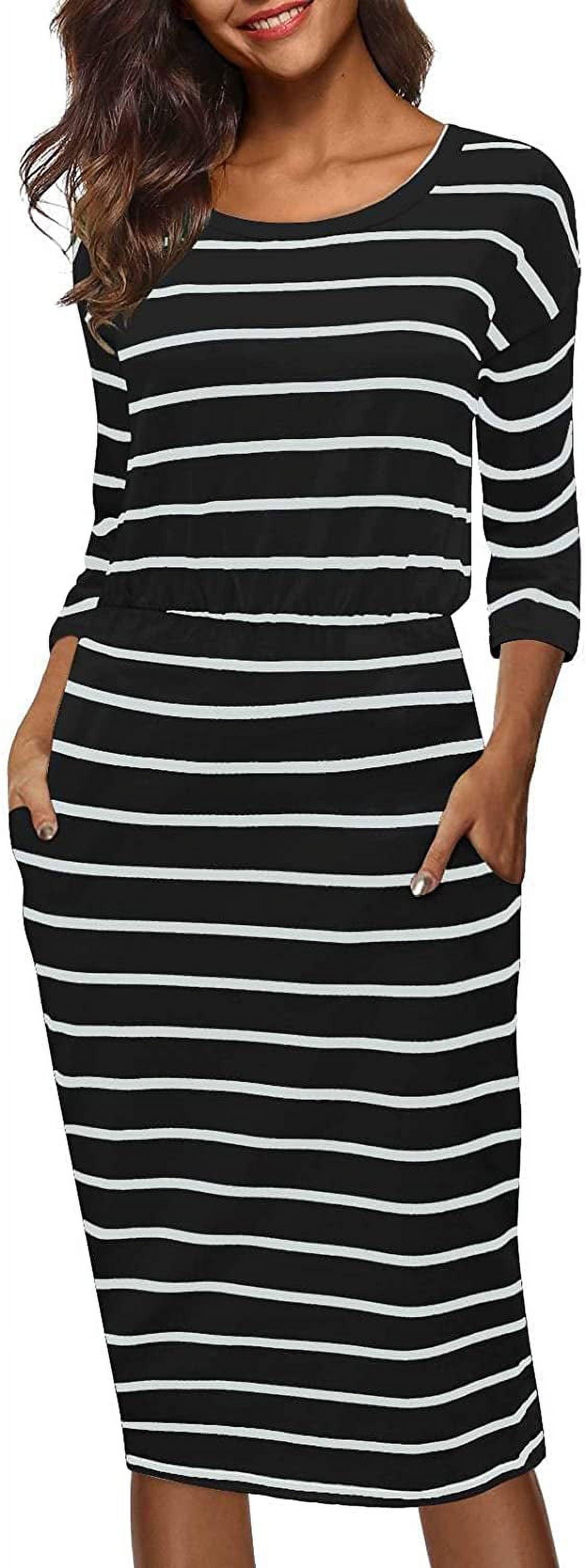 Women'S 3/4 Sleeve Round Neck Hips-Wrapped Casual Office Pencil Dress ...