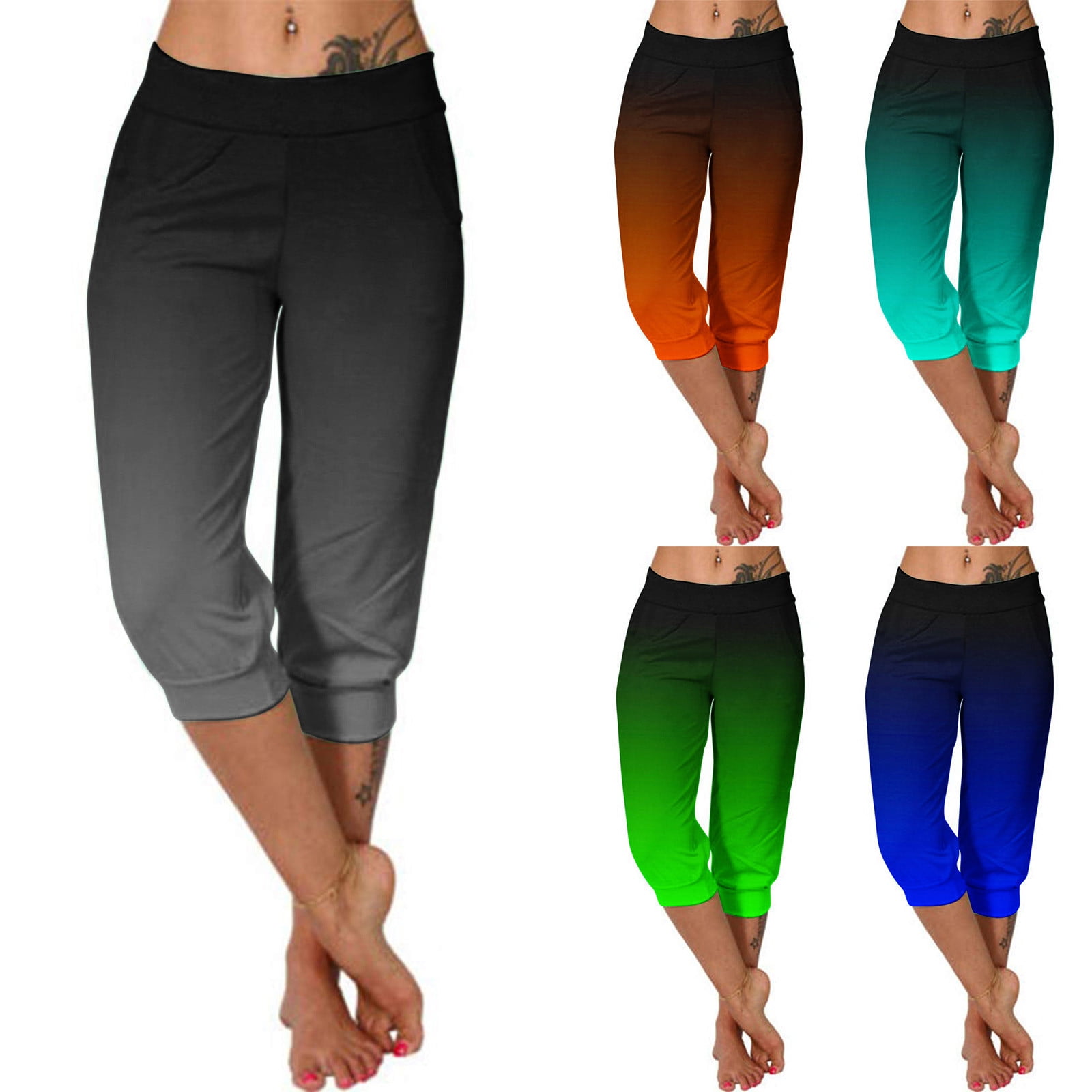 Women'S Capris Pants High Waist Drawstring Elastic Waist Trendy Casual ...