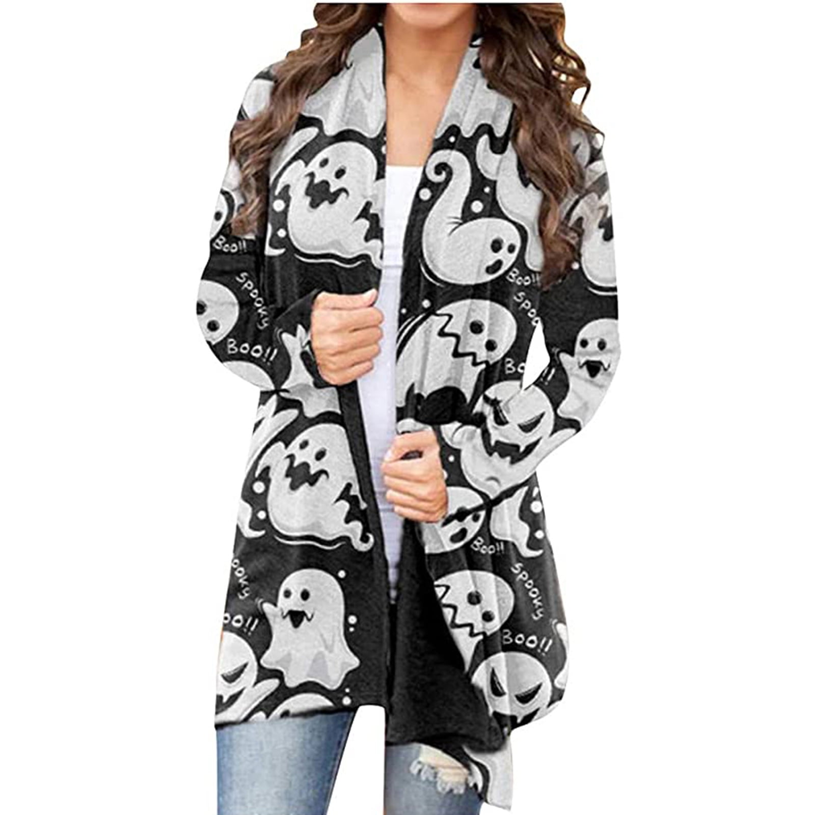 Women'S Cardigan Halloween Elements Long Sleeve Open Front Knit Sweater ...