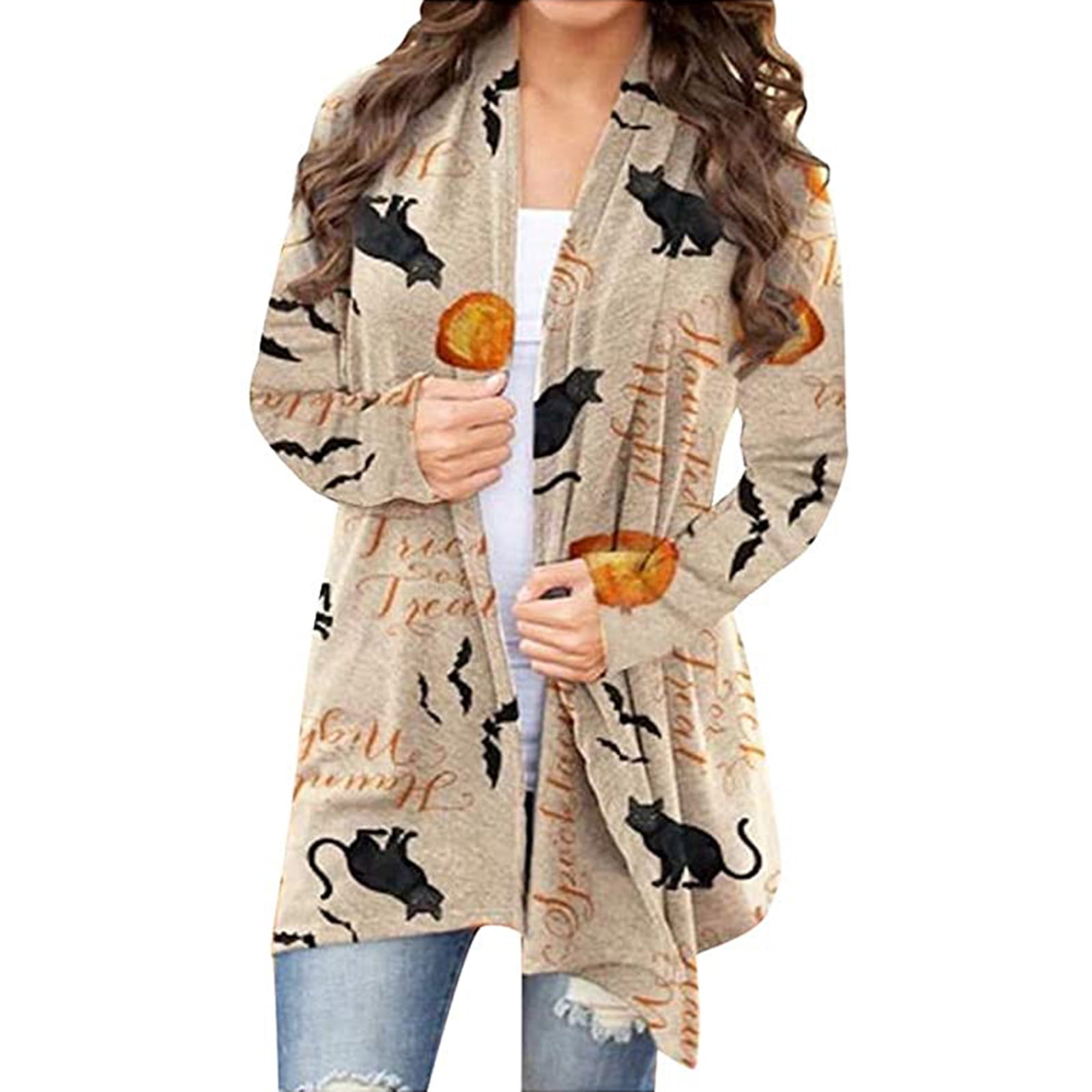 Women'S Cardigan Halloween Elements Long Sleeve Open Front Knit Sweater ...