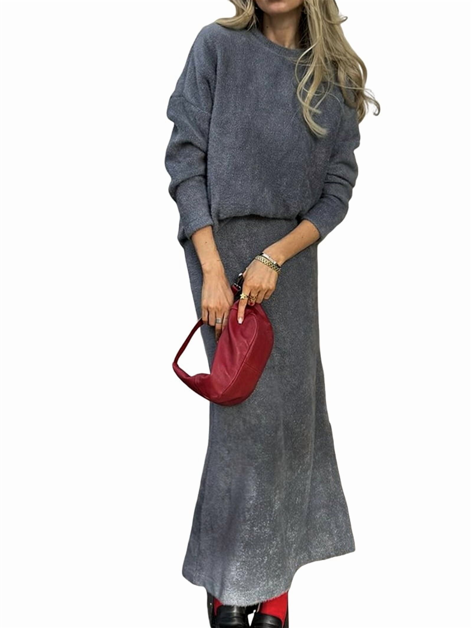 Women'S Casual 2 Pieces Set Crewneck Sweater and Fishtail Skirt Knit ...