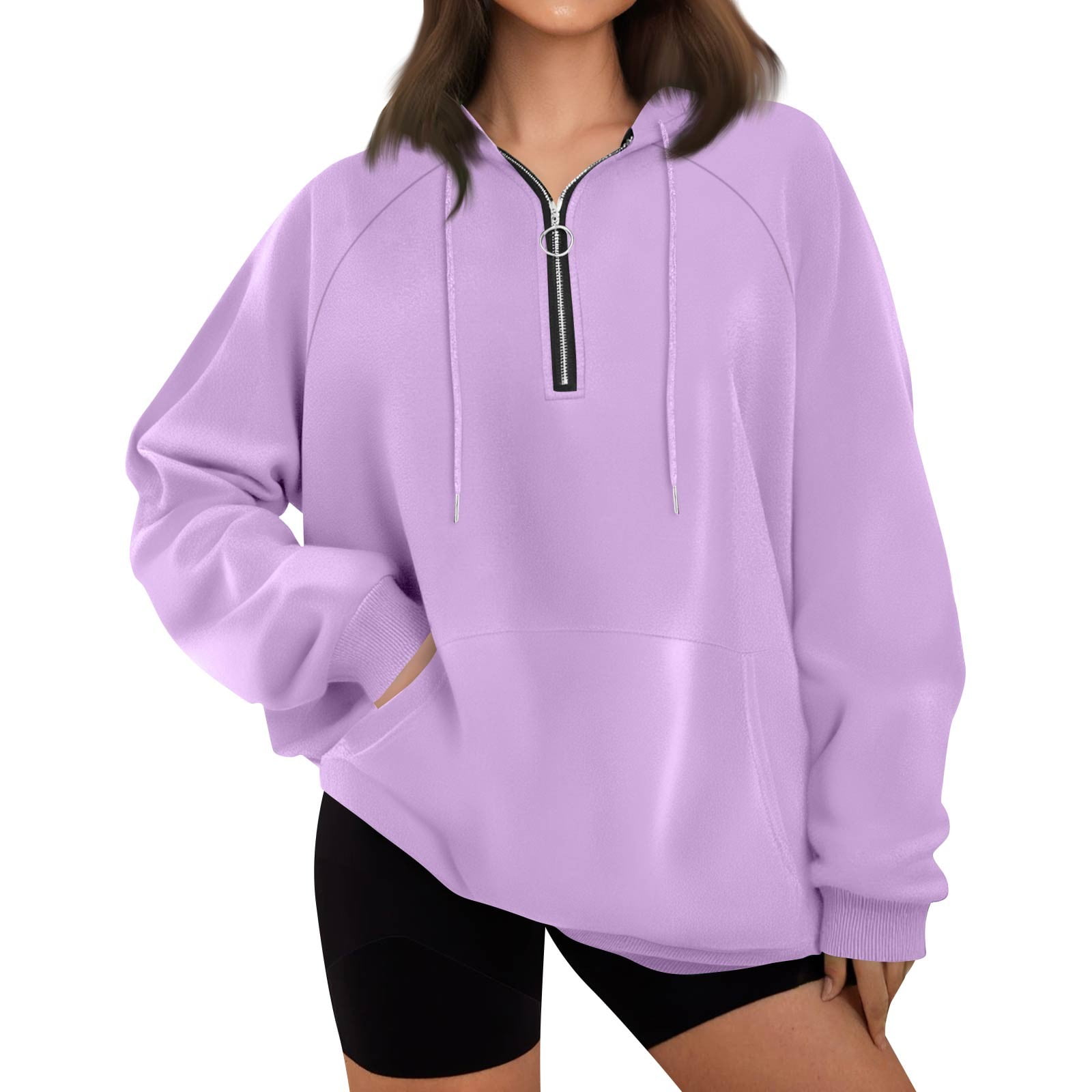Women'S Casual Hooded Sweatshirt, Oversized Zip-Up Front With Kangaroo ...