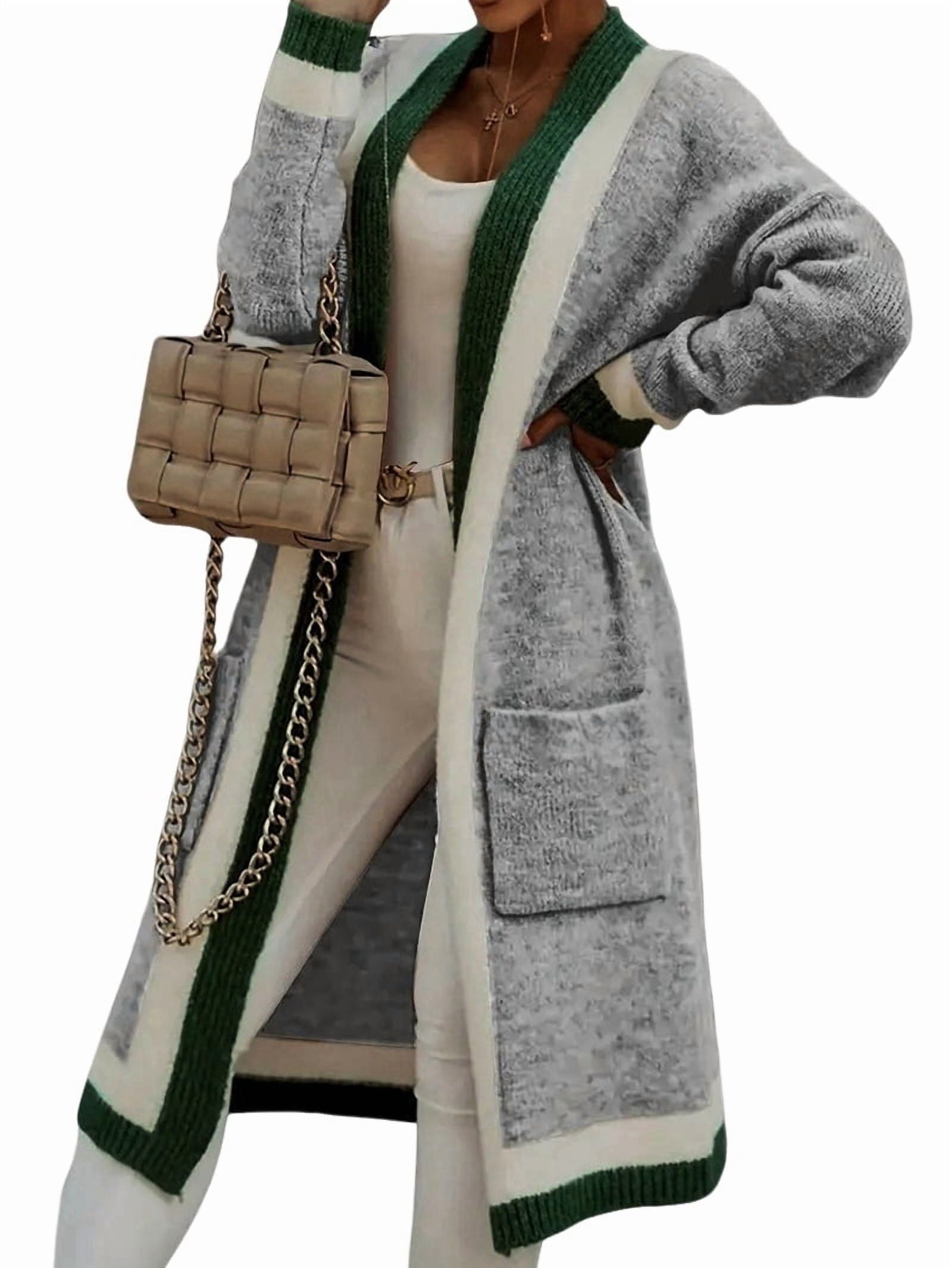 Women'S Color Block Vertical Striped Open Front Oversized Hooded Long ...
