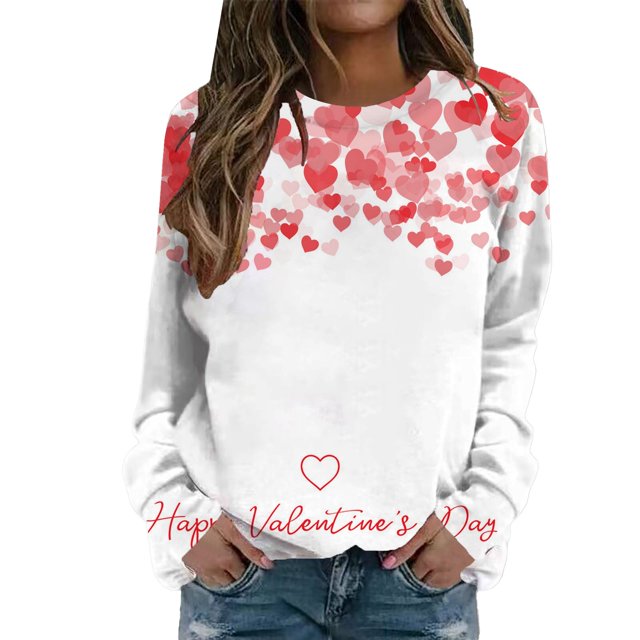 Womens Crew Neck Casual Valentines Day Print Hoodless Hoodie Beige