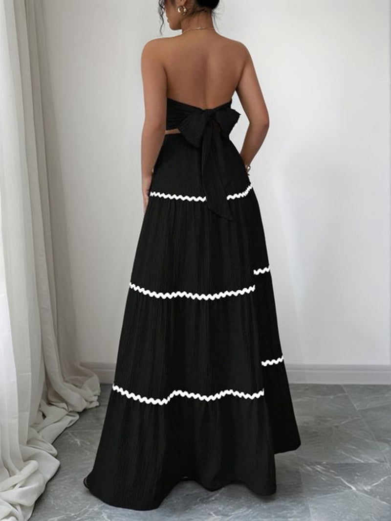 Women'S Crop Top Maxi Skirts Set 2 Piece Outfit Dress Black L - Walmart.com