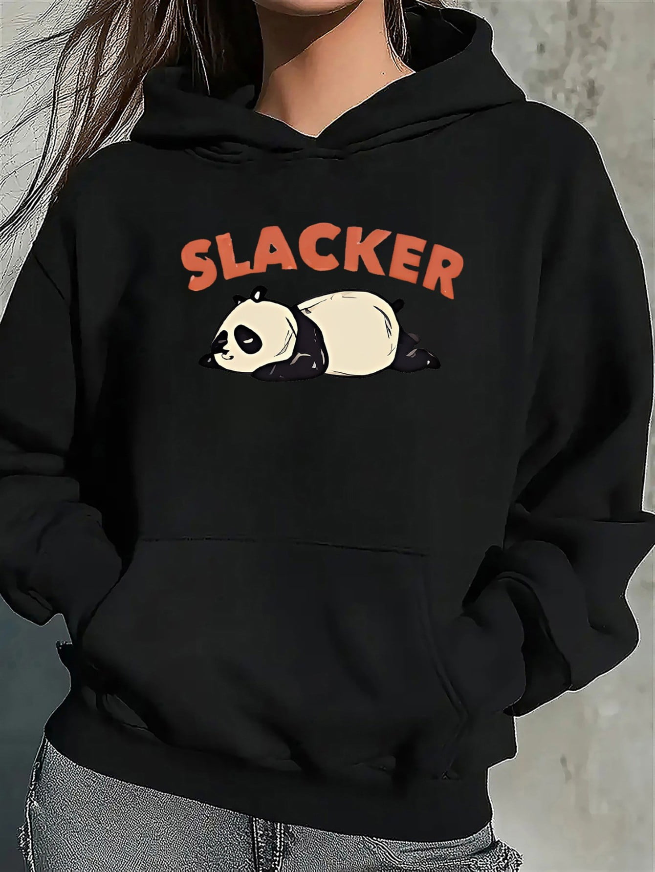 Women'S Cute Panda & SLACKER Lettering Hooded Sweatshirt - Cozy Winter ...