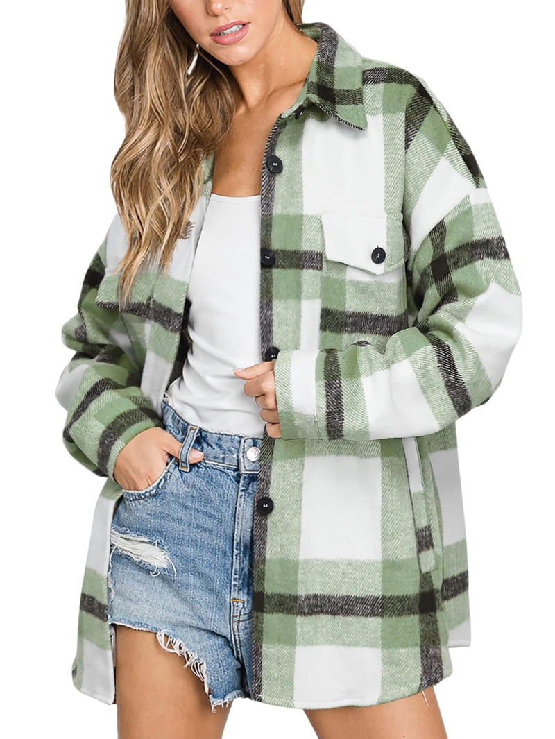 Women'S Flannel Plaid Shacket Fall Outfits Long Sleeve Button Down ...