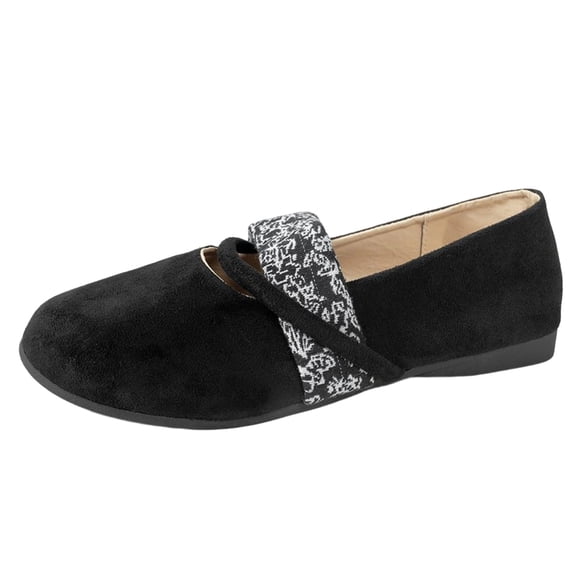 Women'S Flat Round Toe Double Strap Casual Shoes Plus Size Flock Upper ...