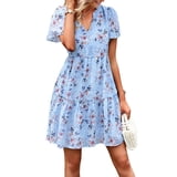 Women'S Floral Ruffle Midi Dress V Neck Flowy Tiered Long Dress Blue M ...