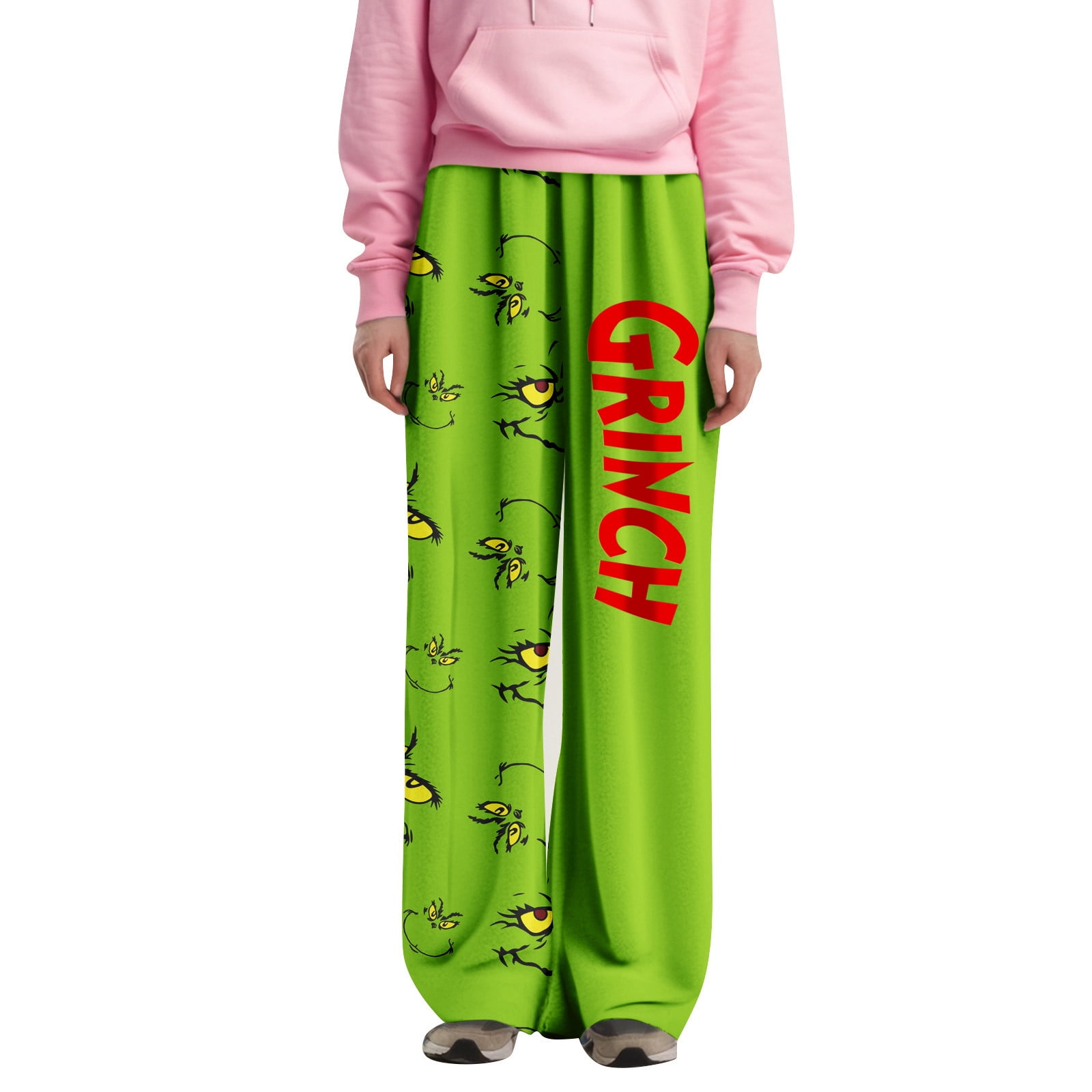 Women's Grinch Plush Graphic Sweatpants Holiday Elastic Waist Grinch ...