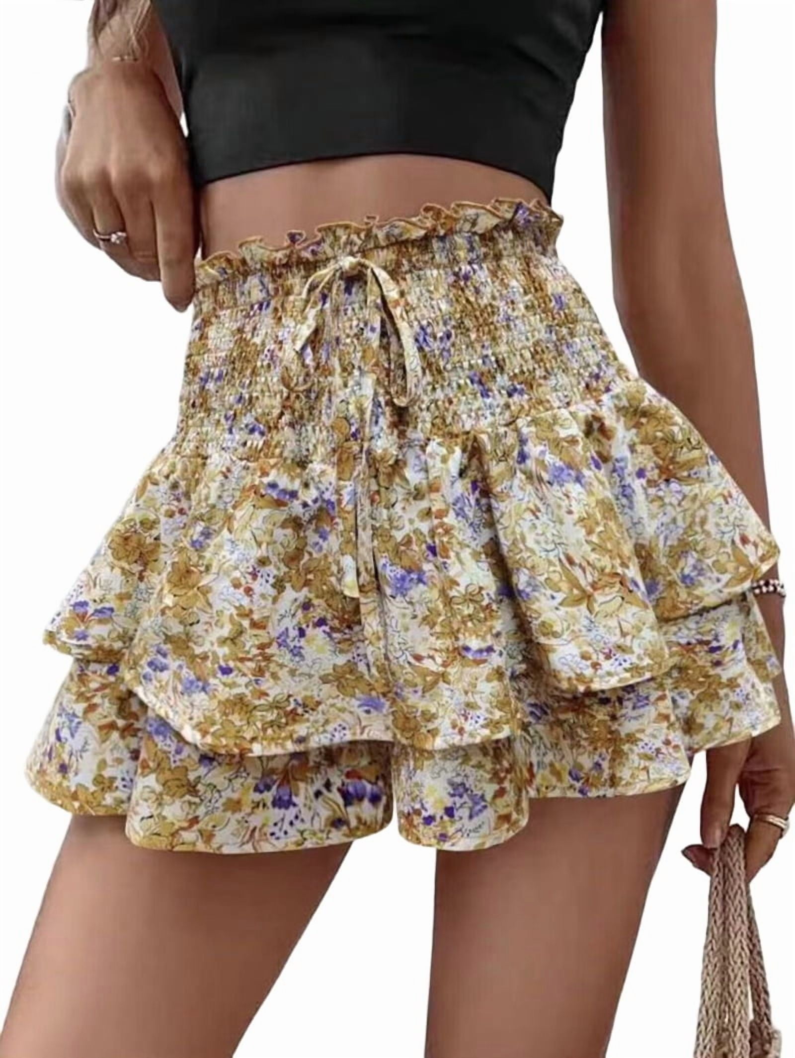 Women'S High Waist Ruffle Mini Shorts Cute Tiered Short Shorts with ...