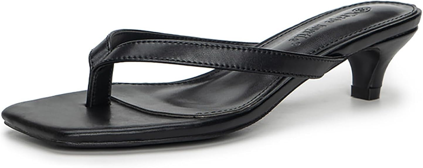 Women'S Leather Kitten Heel Flip Flops With Memory Foam Slip On Square ...