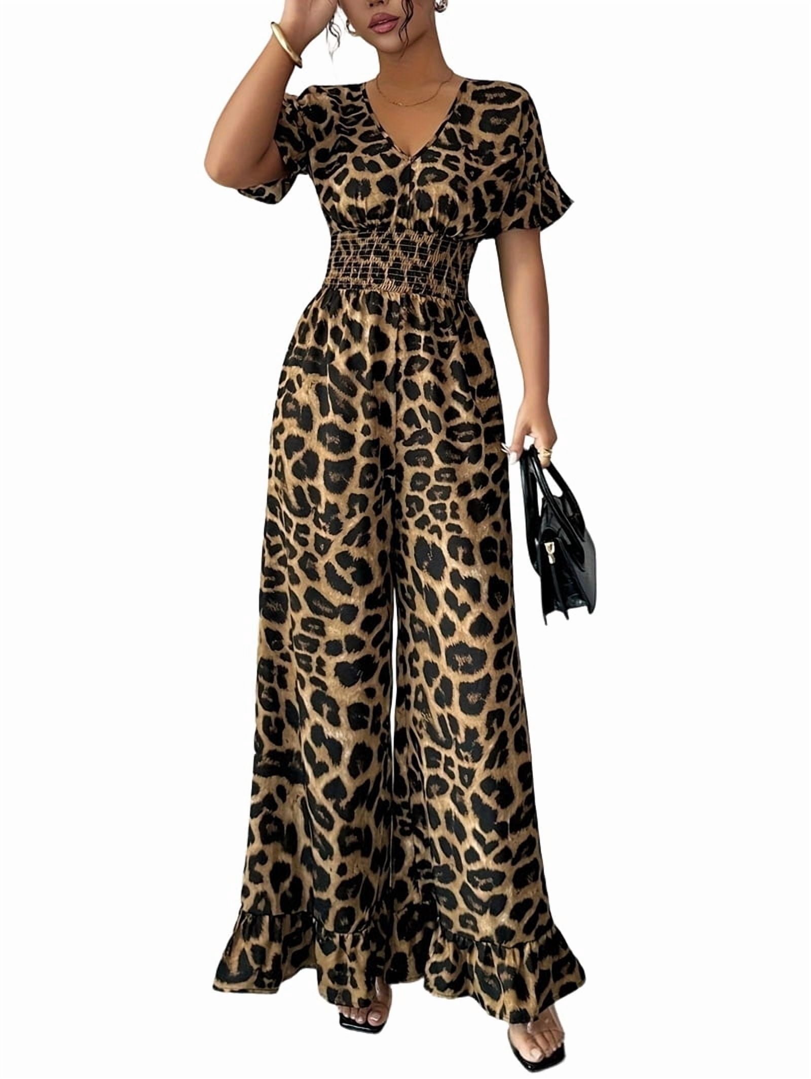 Women'S Leopard Print Wide Leg Jumpsuit for Evening Parties and Night ...