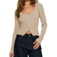 Women Long Sleeve Crop Front Bowknot Ribbed Knit Pullover Sweaters Fall ...