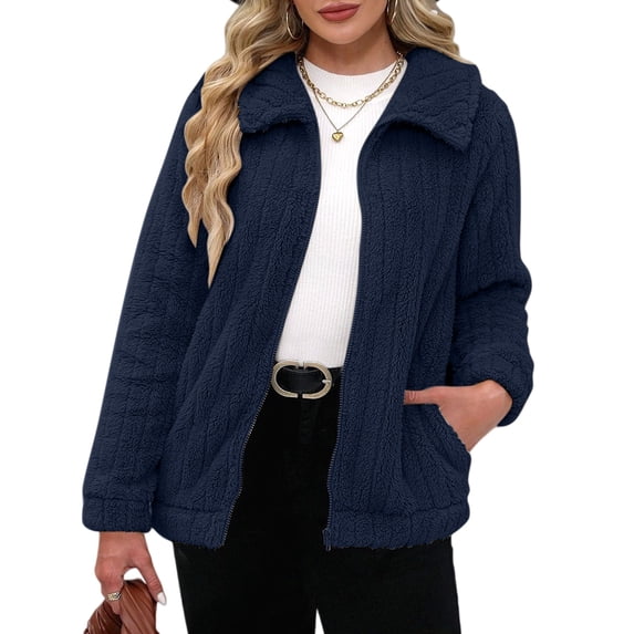 Women'S Long Sleeve Full Zip Soft Warm Fleece Jacket Dark Blue XXL ...