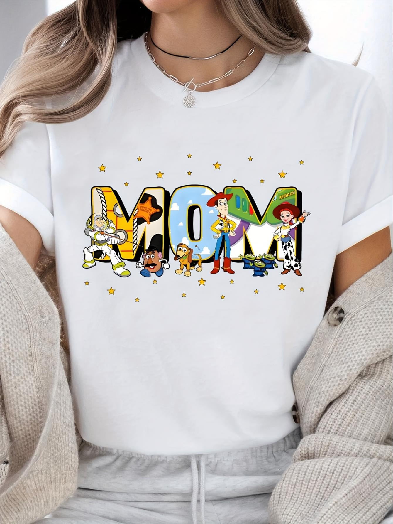 Women'S "MOM" Graphic T-Shirt - Theme Park Trip-Themed Casual Short ...