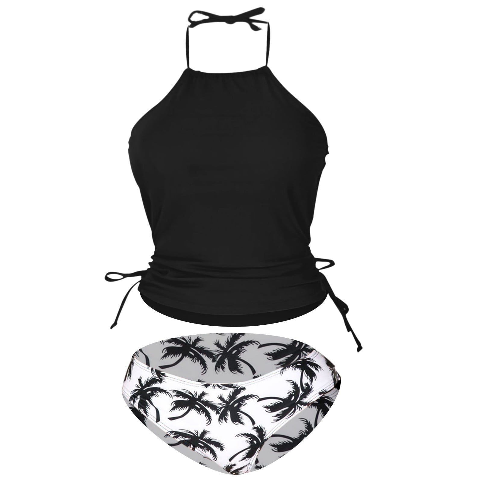 Womens Neck Hanging Retro Lace Up Swimsuit Beach Split Backless Solid Color Bikini Swimsuit