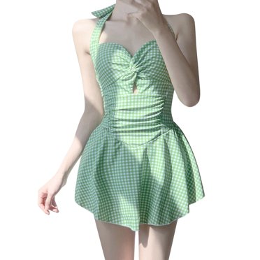 Women One Piece Floral Print Monikini Retro Deep Plunge High Waisted ...