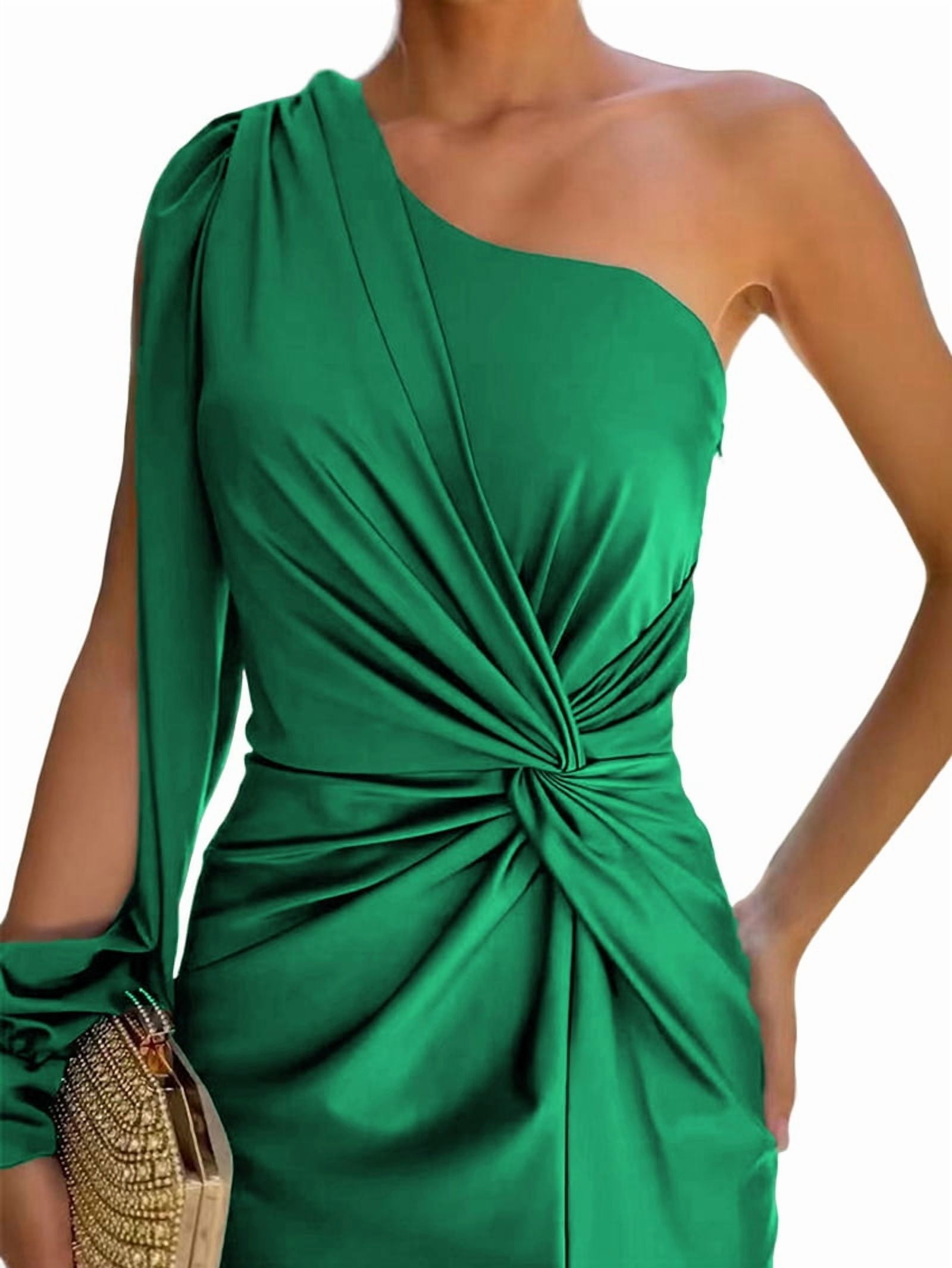 Women'S One Shoulder Long Sleeve High Split Cocktail Wedding Party Maxi ...