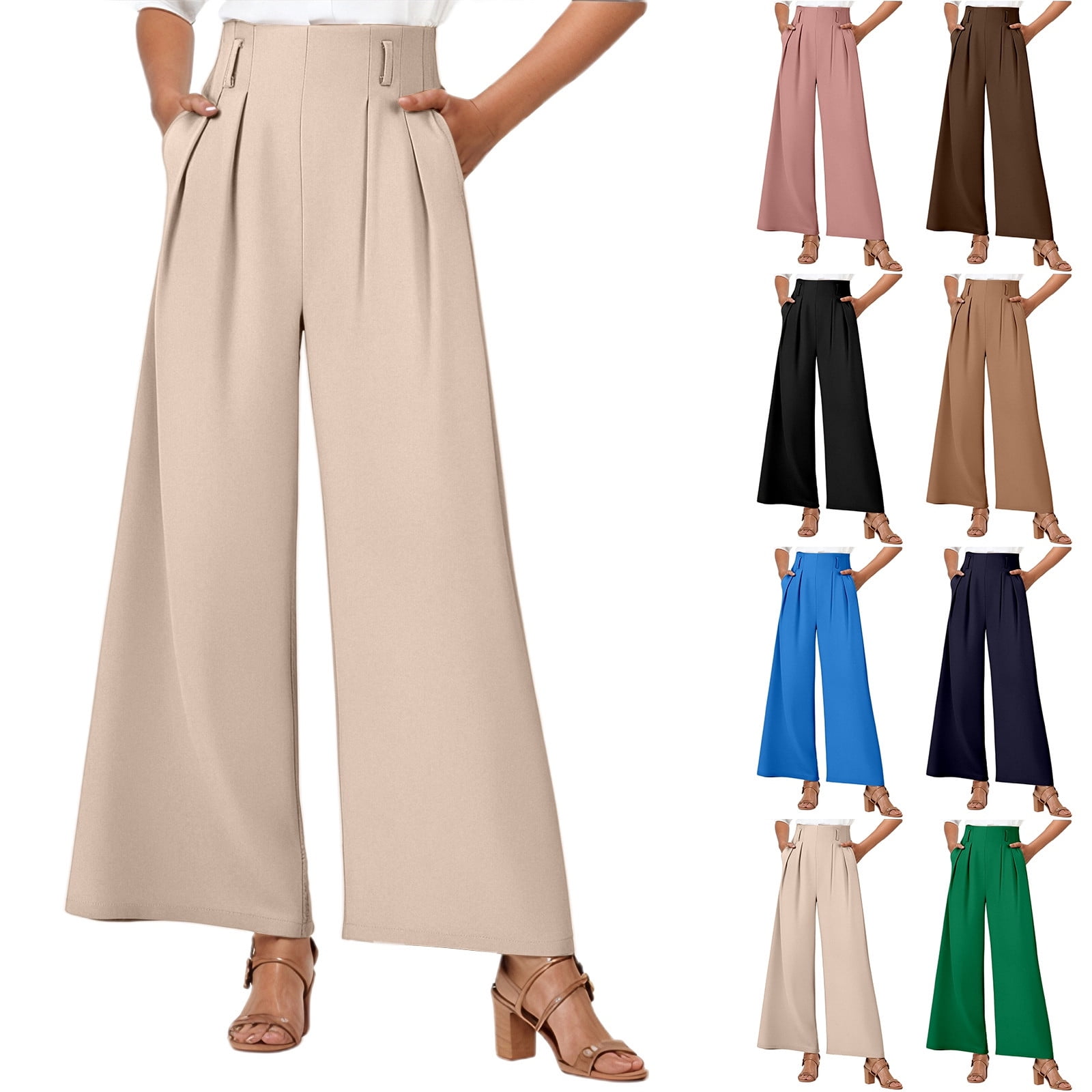 Women'S Pants Summer Loose Fit High Waist Texture Pleated Straight ...