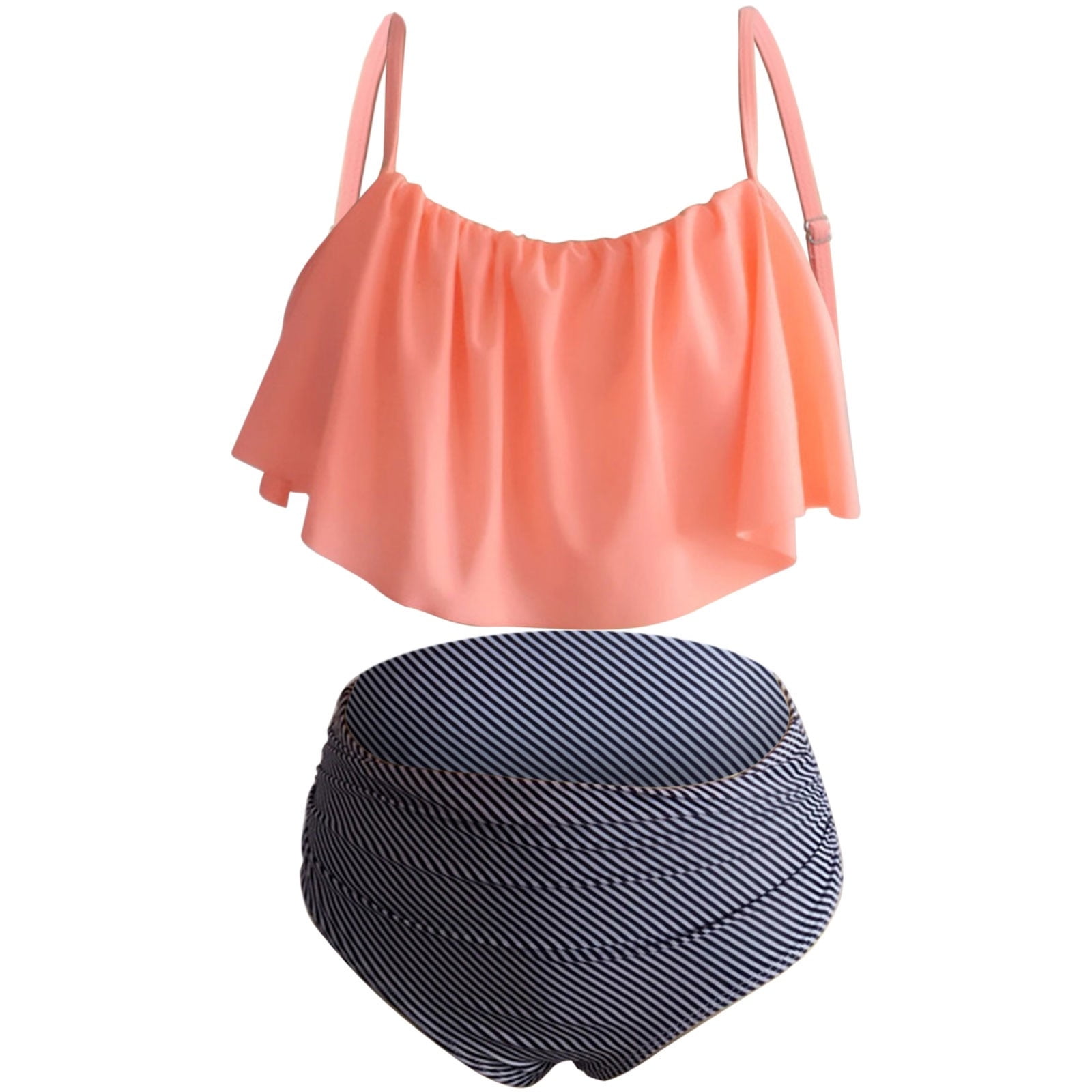 Women'S Peplum Swimsuit Swimsuit High Waisted Striped Split Flat Angle ...