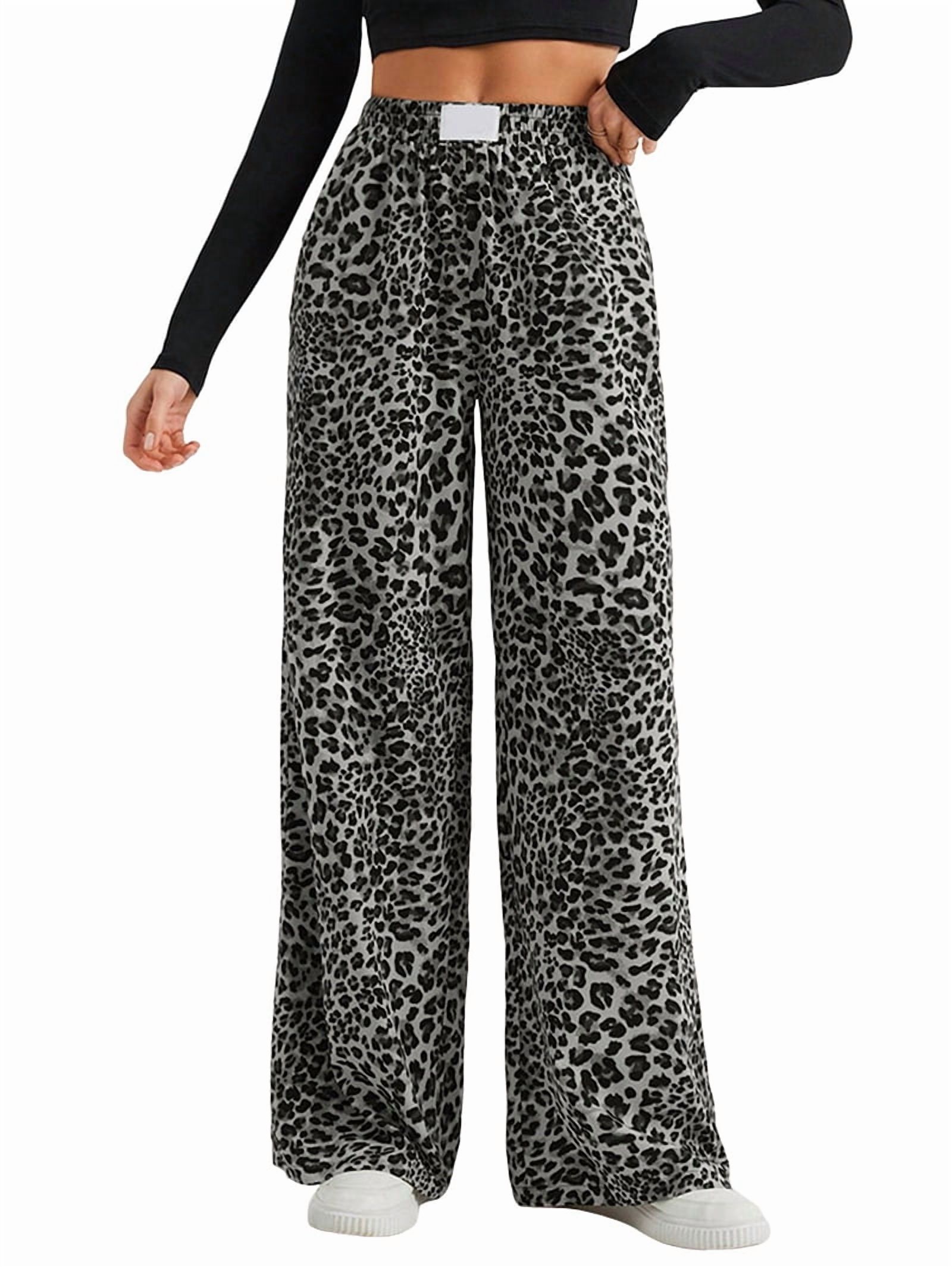 Women'S Plaid Leopard Print Straight Leg Pants Elastic Waist Y2K ...