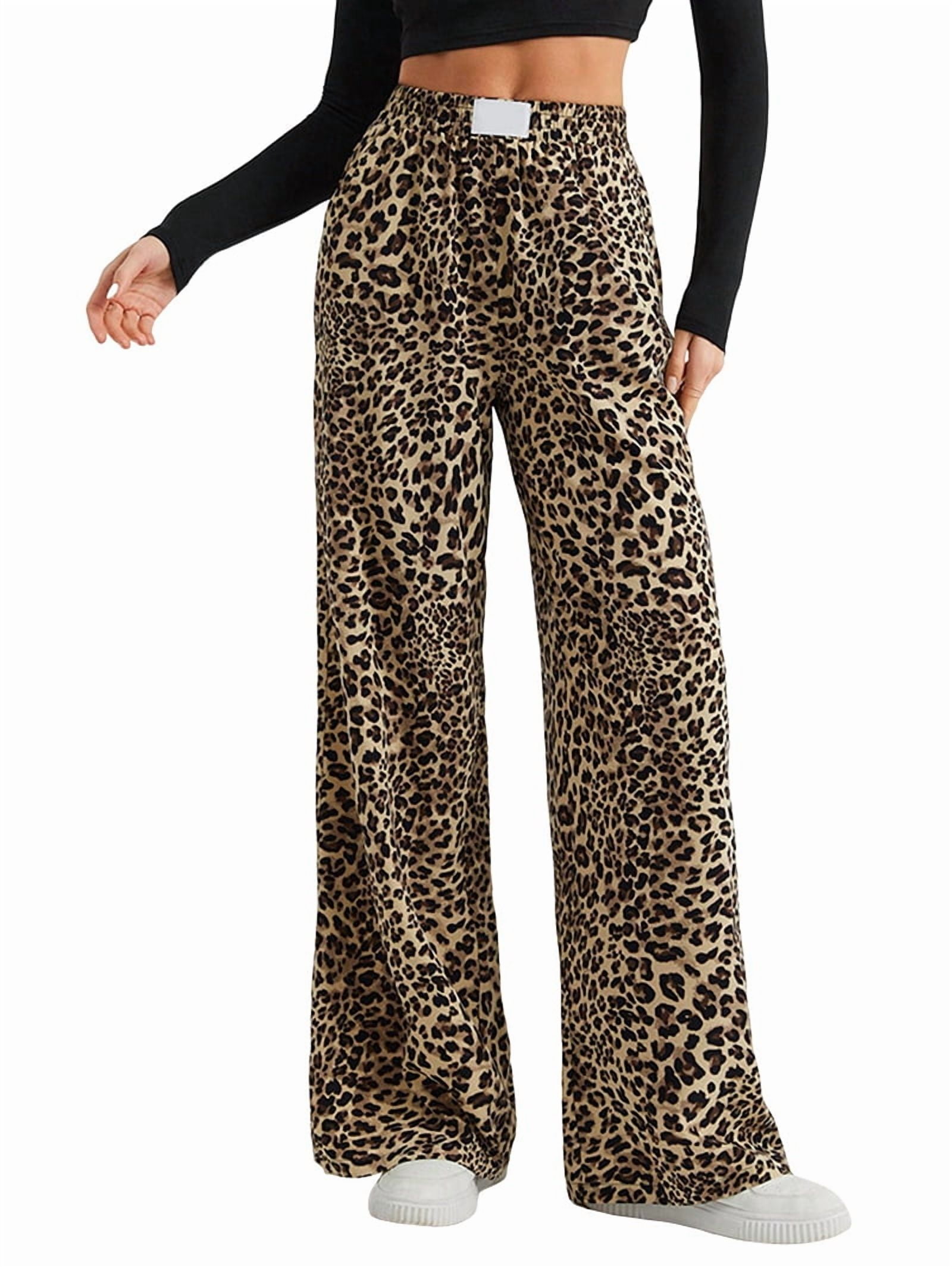 Women'S Plaid Leopard Print Straight Leg Pants Elastic Waist Y2K ...