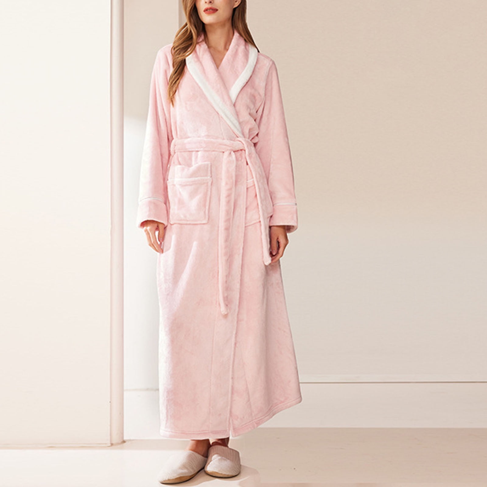 Women'S Plush Robe Soft Fuzzy Fleece Long Sleeve Bathrobe Loungewear ...