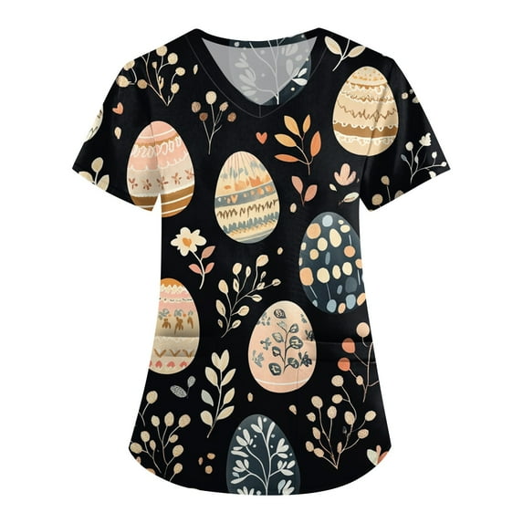 Women'S Scrub Tops，Scrub Tops Womens Cute Easter Printed Nurse Uniforms ...