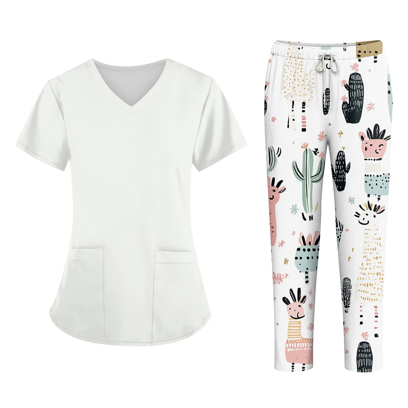Women’S Scrubs,Scrub Sets For Woman Short Sleeve Animal Flower Printed ...