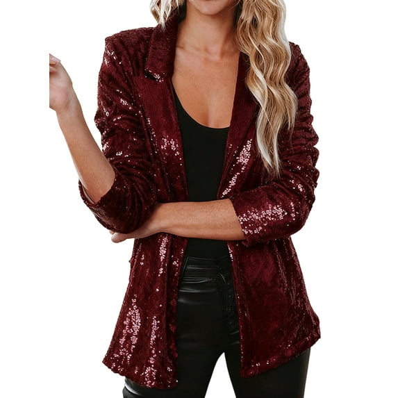 Women'S Sequin Jackets Open Front Blazer Jacket Long Sleeve Sparkly ...