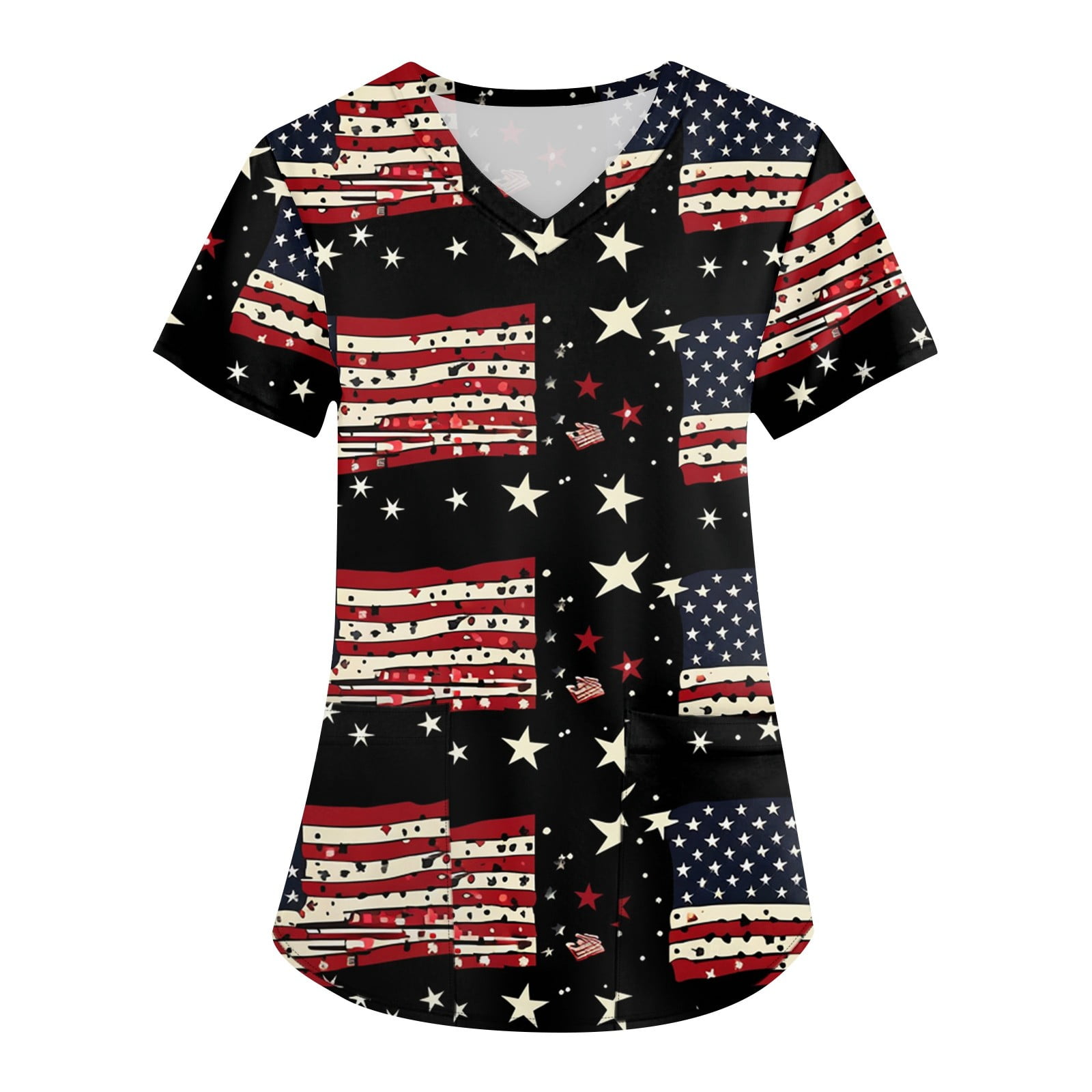 Women'S Short Sleeve Floral Print Scrubs, Polyester-Spandex Workwear ...