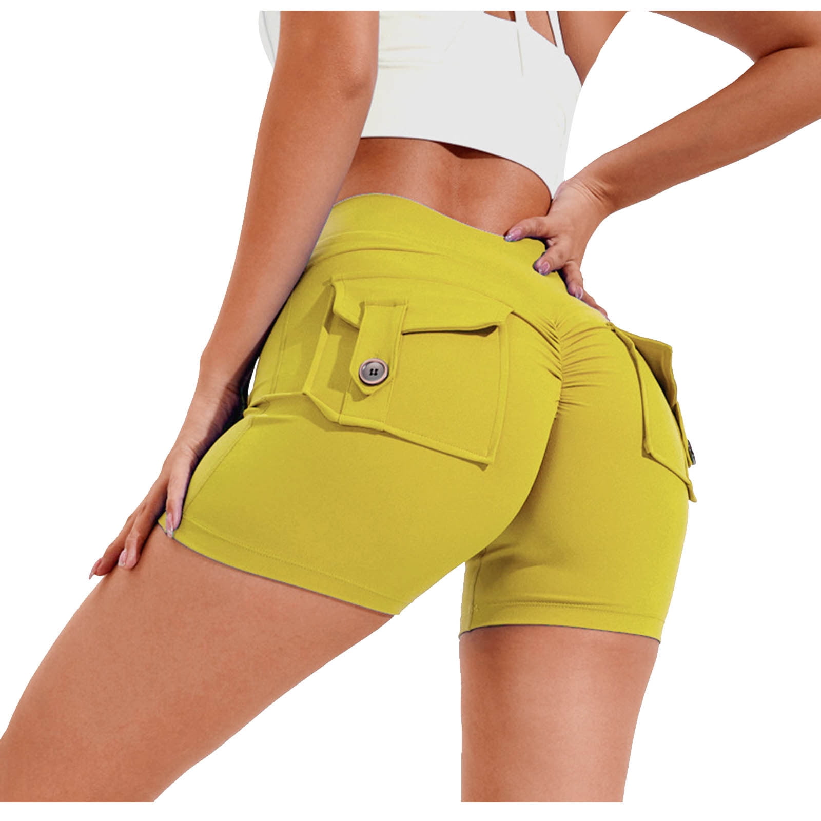 Women'S Solid Color Cargo Pocket Hip Lift Fitness High Waist Stretch ...