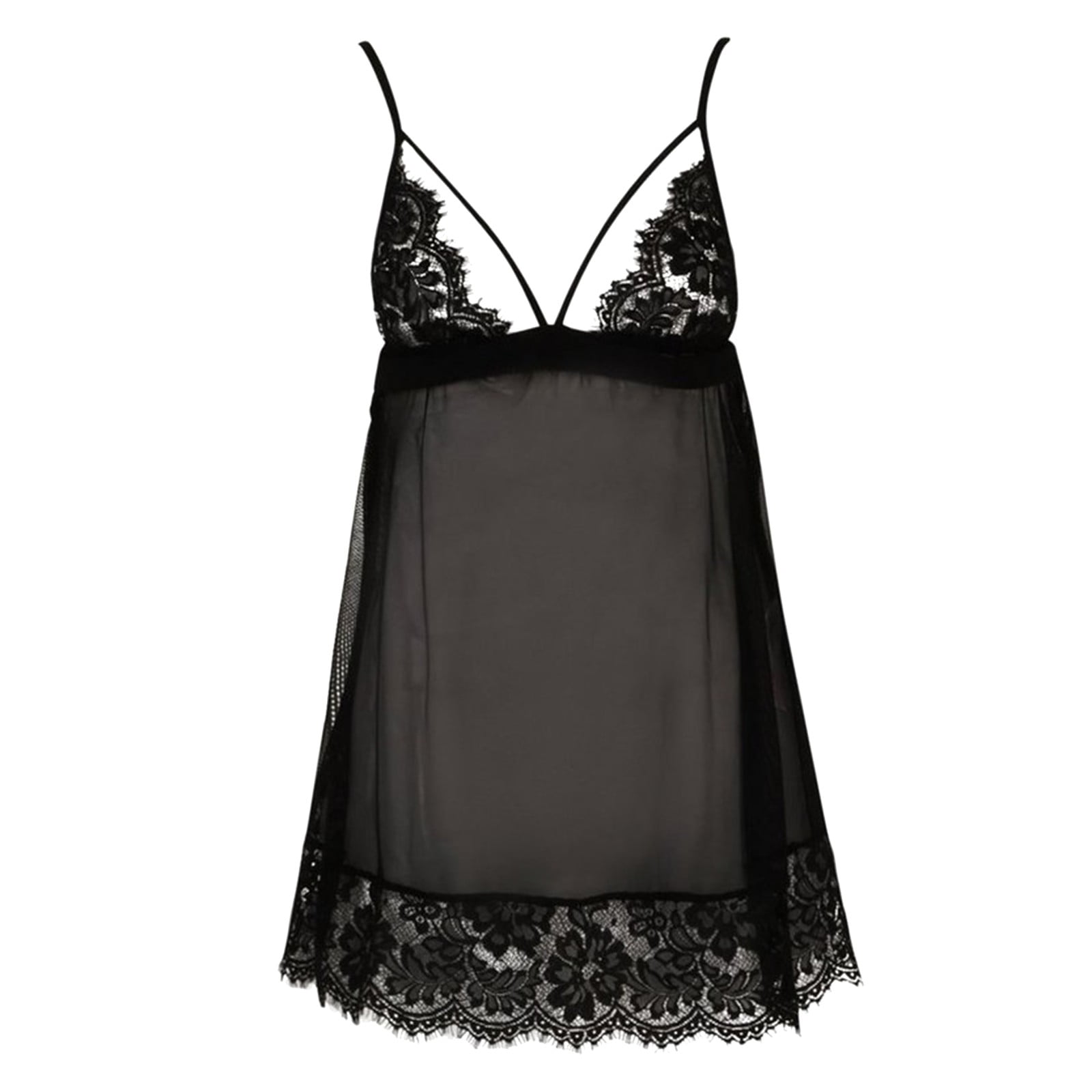 Womens Solid Color Lace See Through Cute Nightgown Set Lingerie Satin