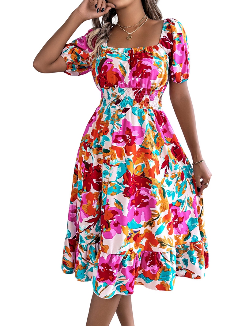 Women'S Summer Casual Dresses 2025 Spring Puff Sleeve Square Neck A ...