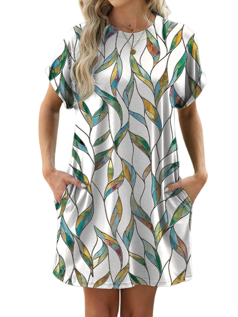 Women'S Summer Dresses Short Sleeve Cute Spring Mini Dress Crewneck ...