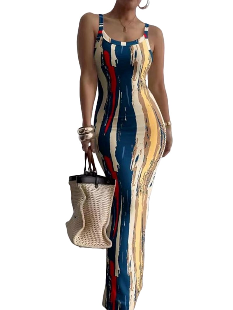 Women'S Summer Long Dress Casual Slip Slim Sleeveless Bodycon Maxi ...